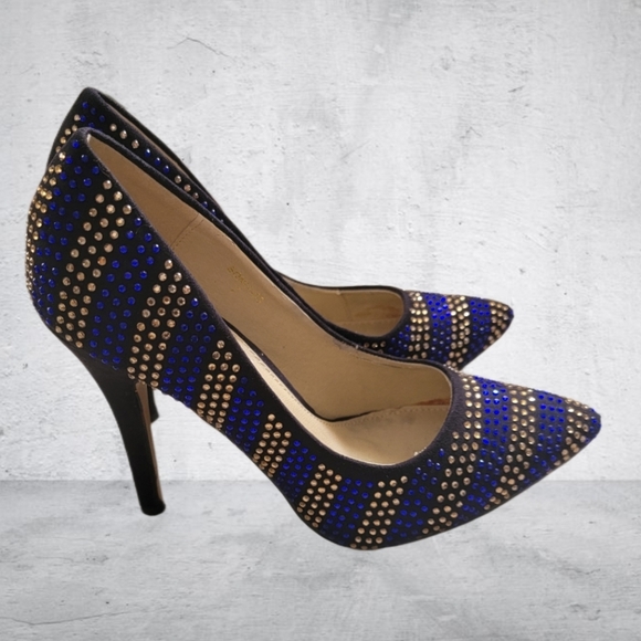 Yoki | Shoes | Yoki Blue And Gold Rhinestone Heels | Poshmark